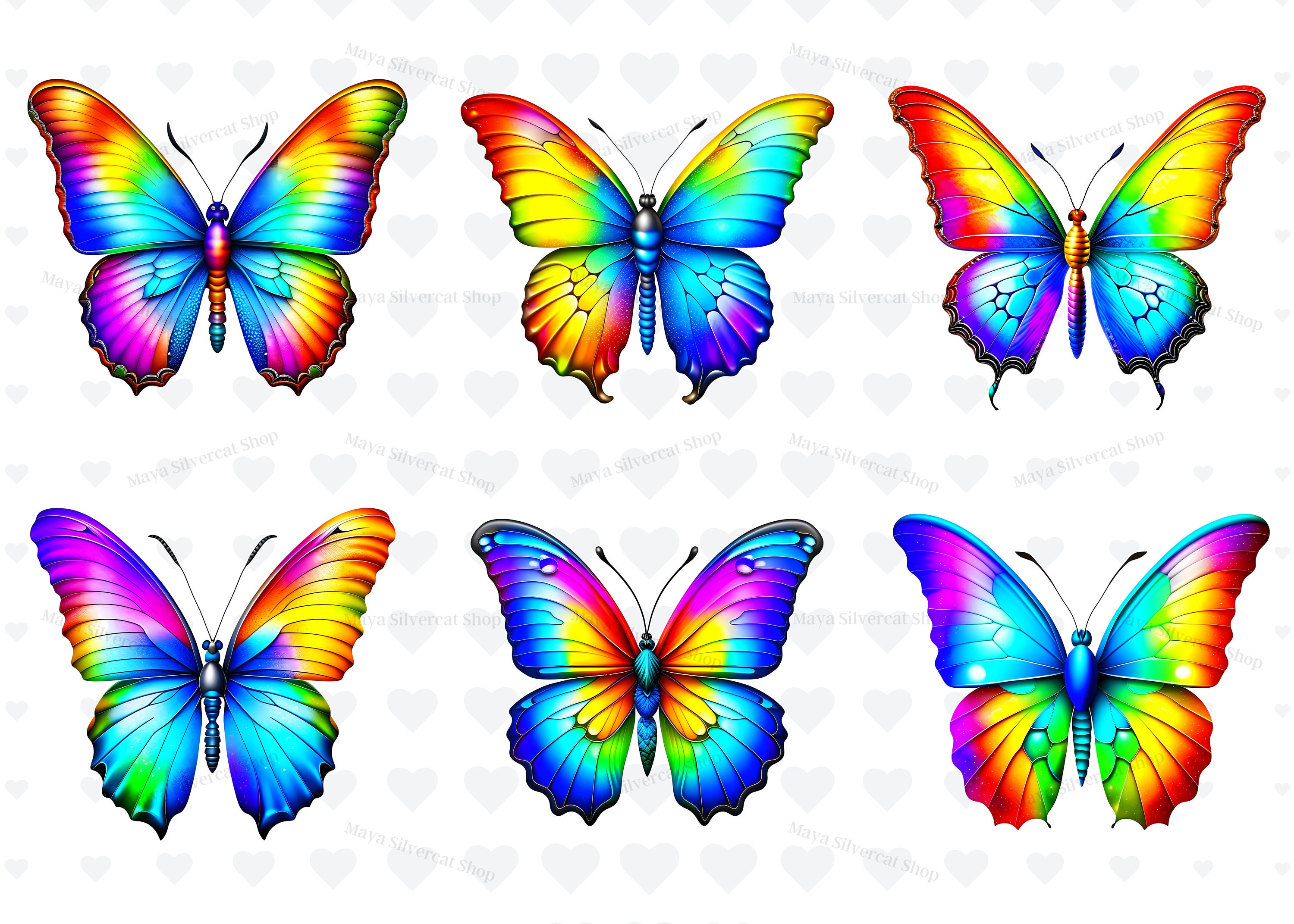 15 Rainbow Butterflies Clipart Set1 / Instant Download / - Etsy