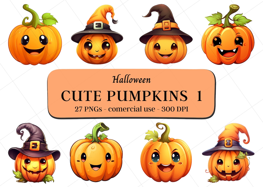 27 Cute Halloween Pumpkins Clipart Set1 / Instant Download / Comercial ...