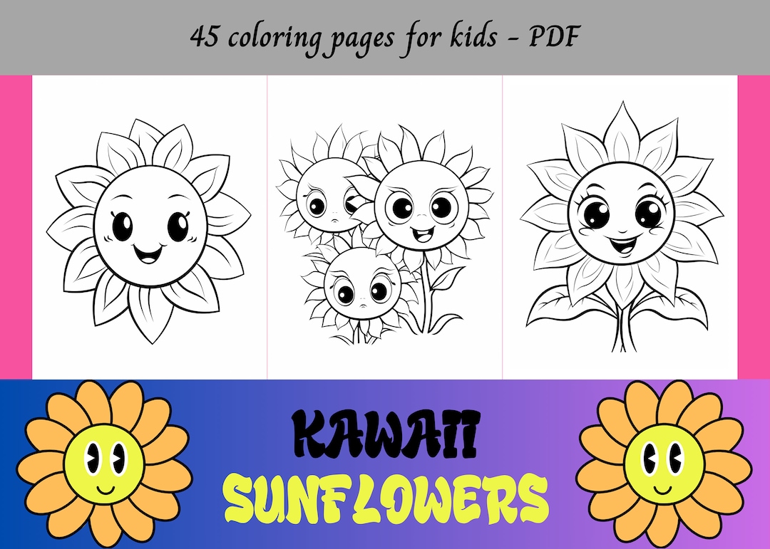 Kawaii Sunflowers, Cartoon Sunflowers, Easy Coloring Pages for Kids ...