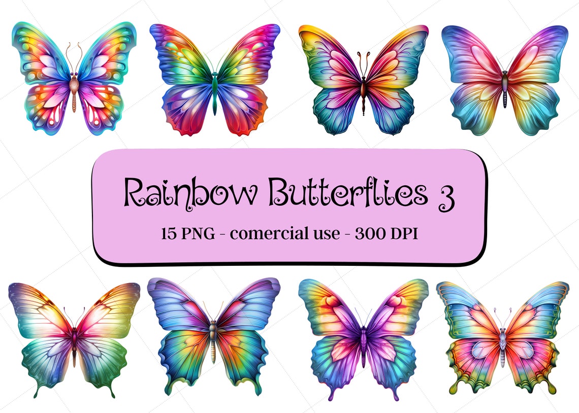 15 Rainbow Butterflies Clipart Set3 | Instant Download | Commercial Use ...