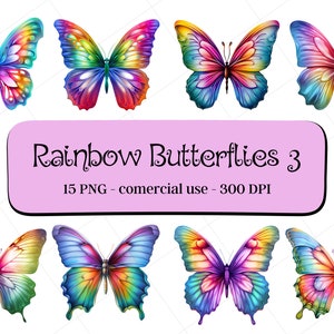 15 Rainbow Butterflies Clipart Set3 | Instant Download | Commercial Use ...