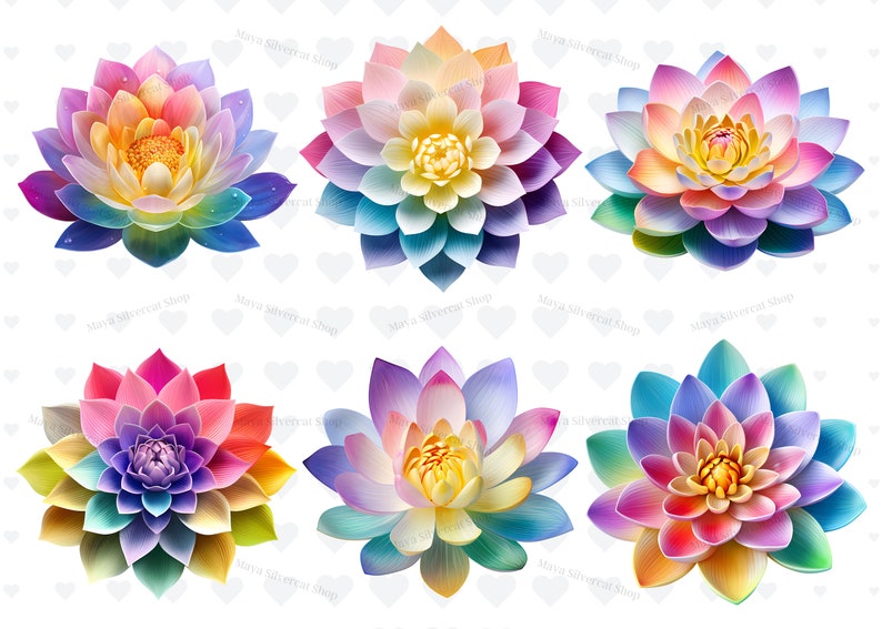 30 Rainbow Lotus Flowers Clipart / Instant Download / Comercial Use - Etsy