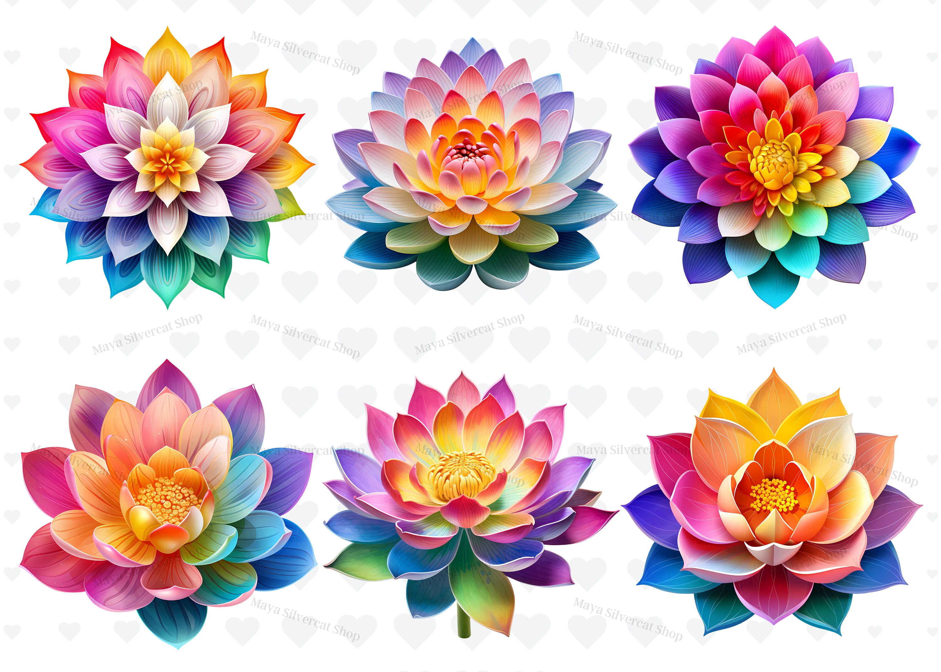 30 Rainbow Lotus Flowers Clipart / Instant Download / Comercial Use - Etsy