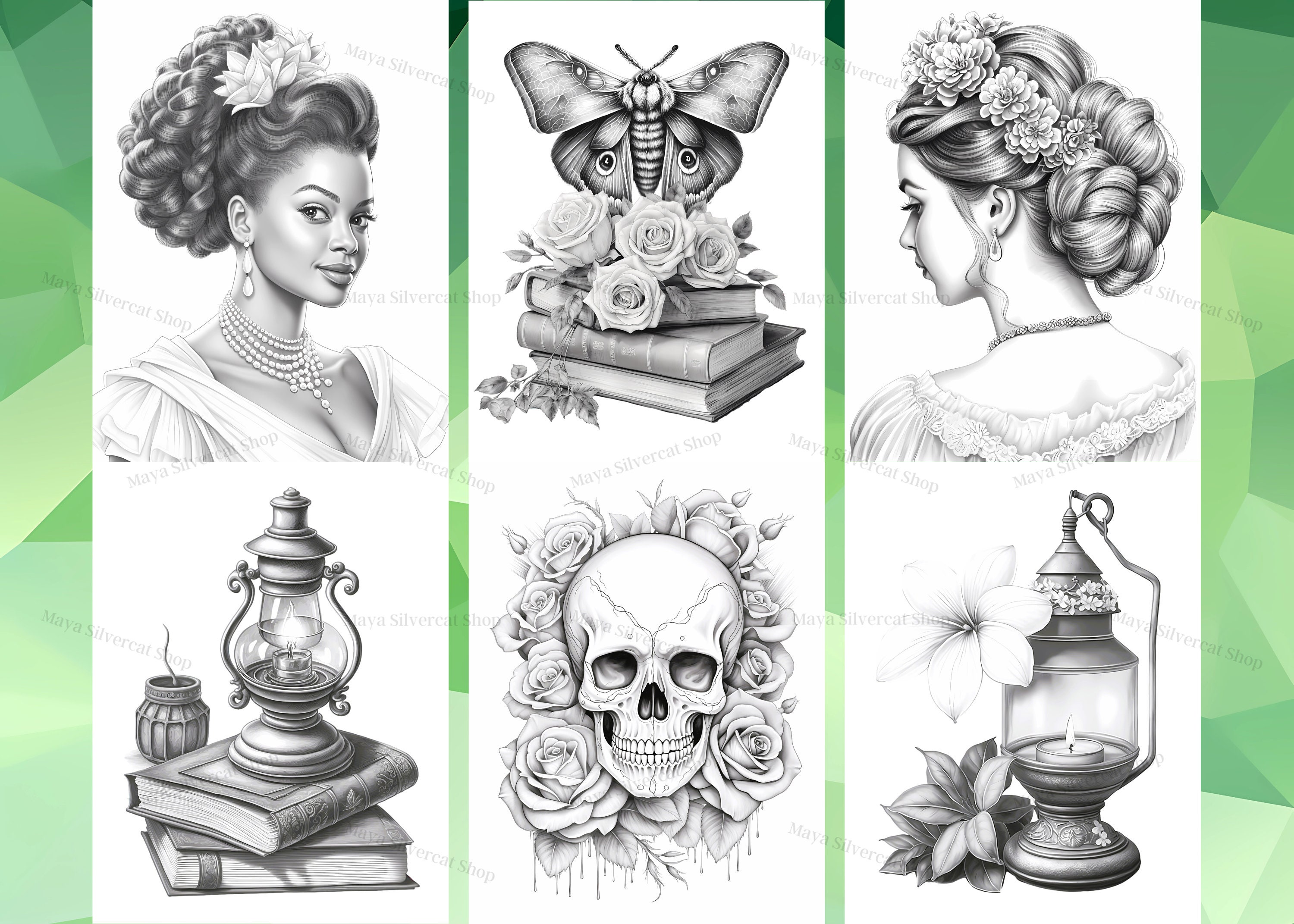 Random Grayscale Fun Set1, Coloring Pages for Adults / 35 Printable ...