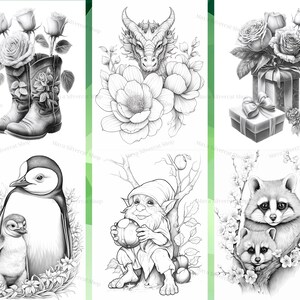Random Grayscale Fun Set1, Coloring Pages for Adults | 35 Printable ...