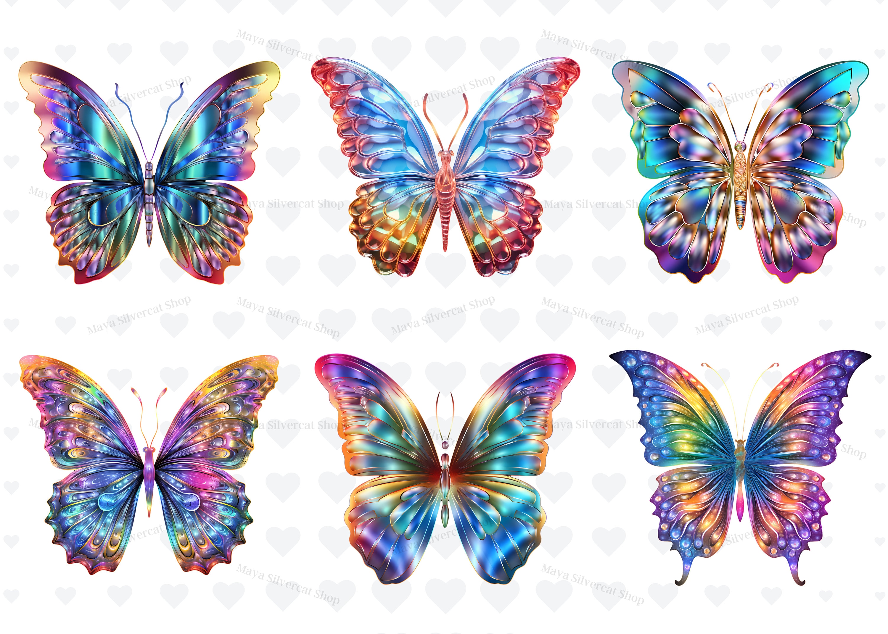15 Intricate Rainbow Butterflies Clipart Set2 / Instant Download ...