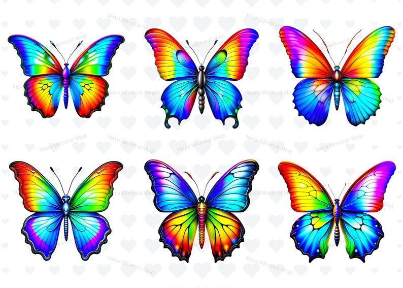 15 Rainbow Butterflies Clipart Set1 / Instant Download / - Etsy