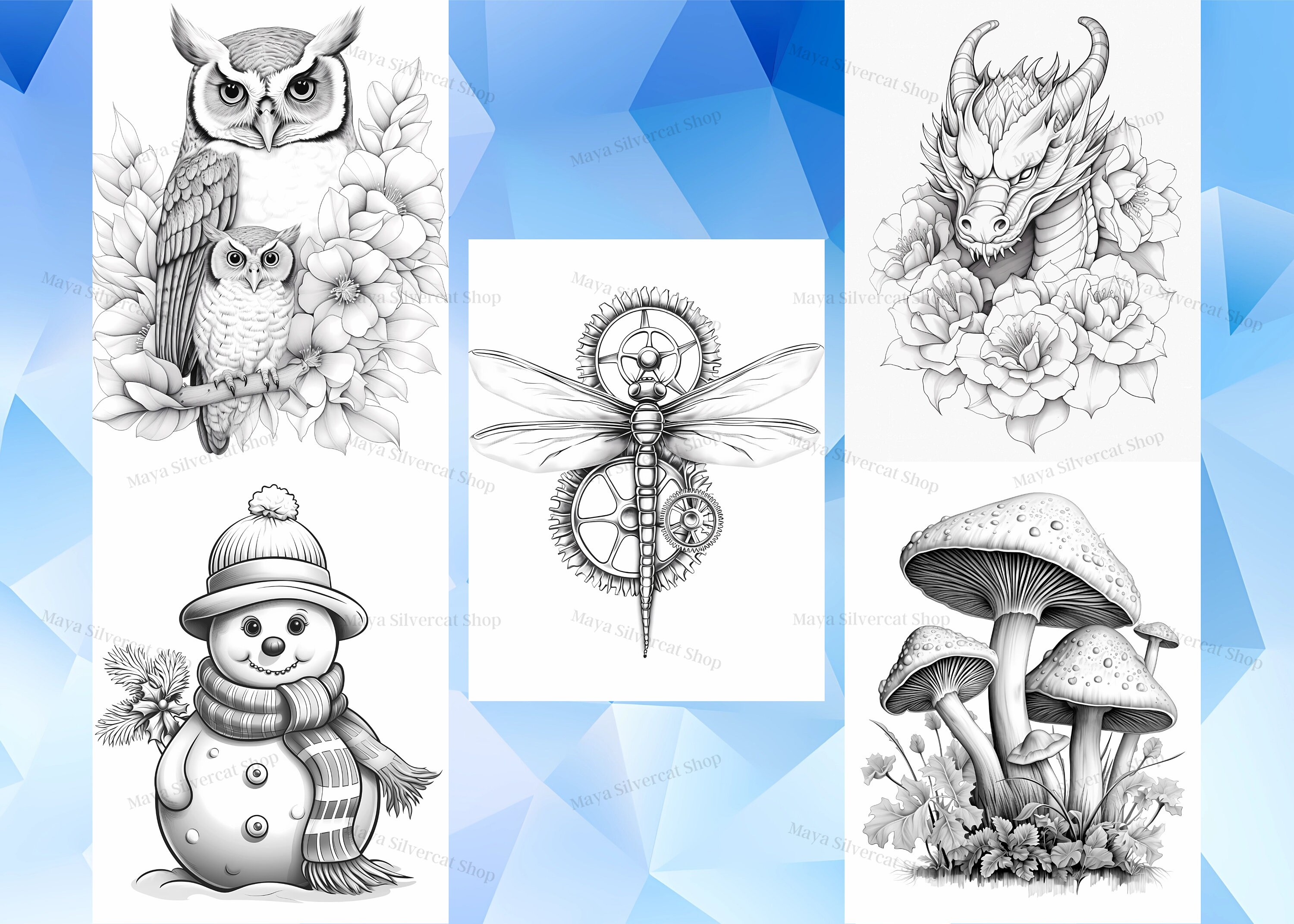Random Grayscale Fun Set2, Coloring Pages for Adults / 35 Printable ...