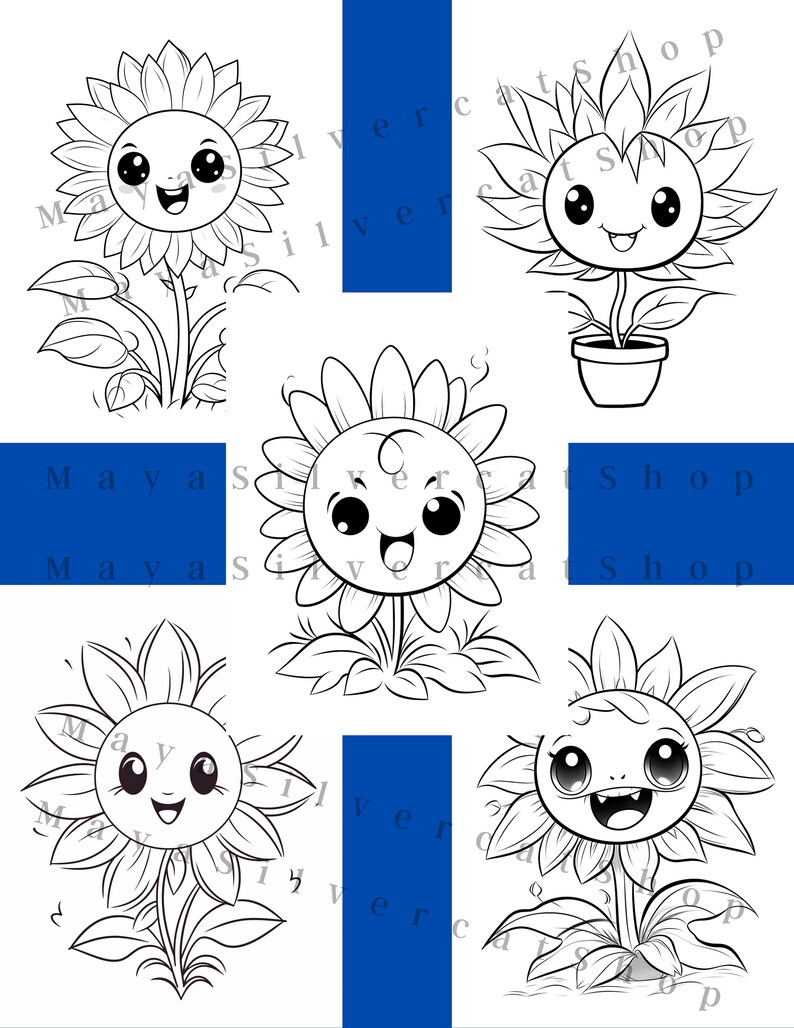 Kawaii Flowers Coloring Pages for Kids / 15 Printable Pages / - Etsy