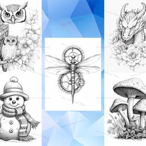 Random Grayscale Fun Set2, Coloring Pages for Adults | 35 Printable ...