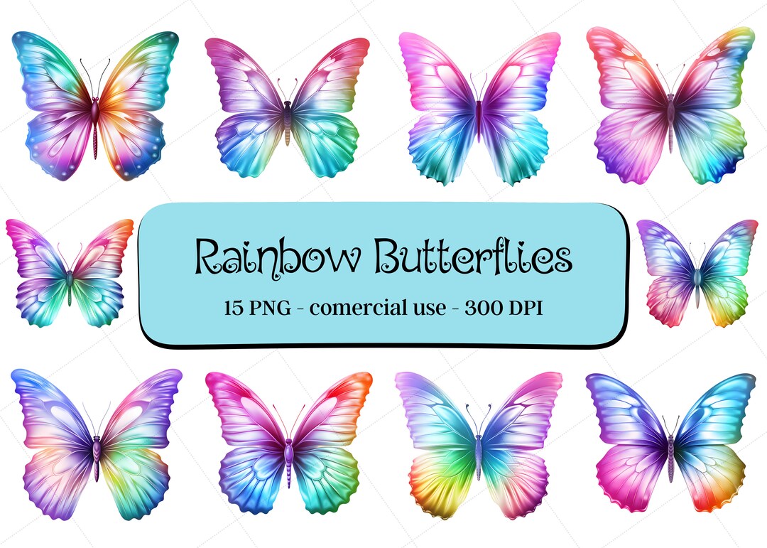 15 Rainbow Butterflies Clipart Set2 / Instant Download / - Etsy