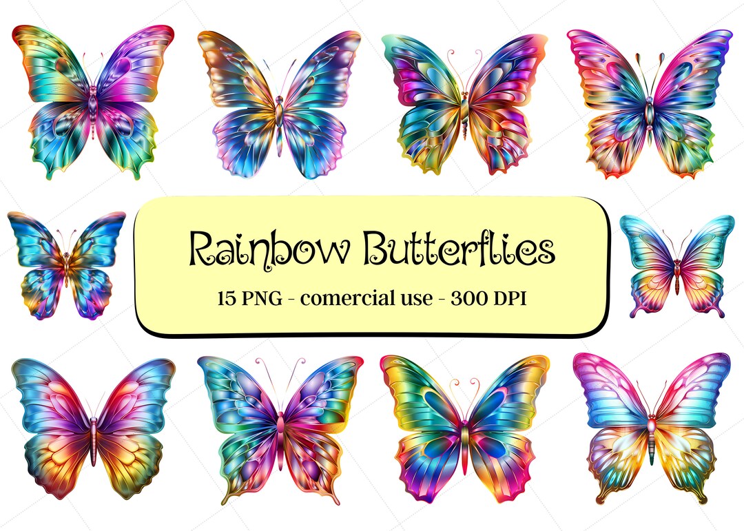 15 Rainbow Butterflies Clipart Set6 / Instant Download / - Etsy