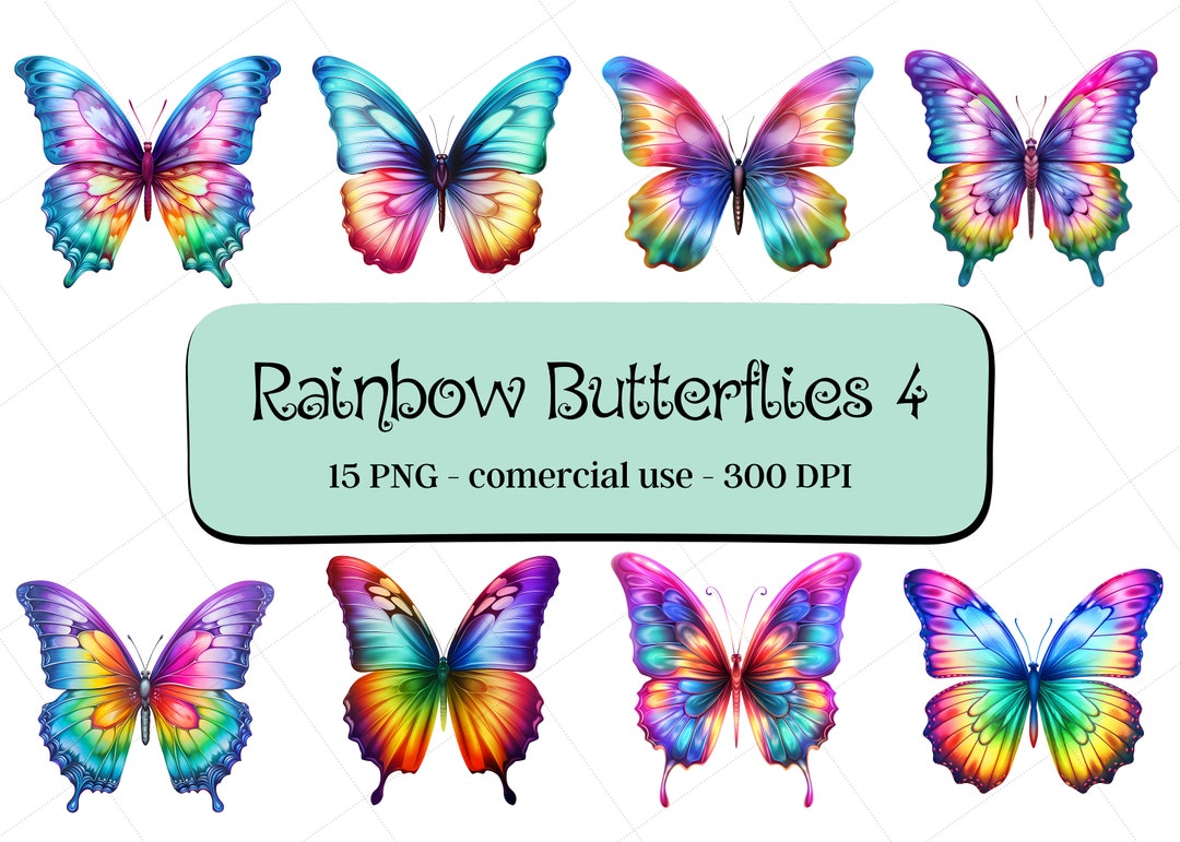 15 Rainbow Butterflies Clipart Set4 / Instant Download / Commercial Use ...