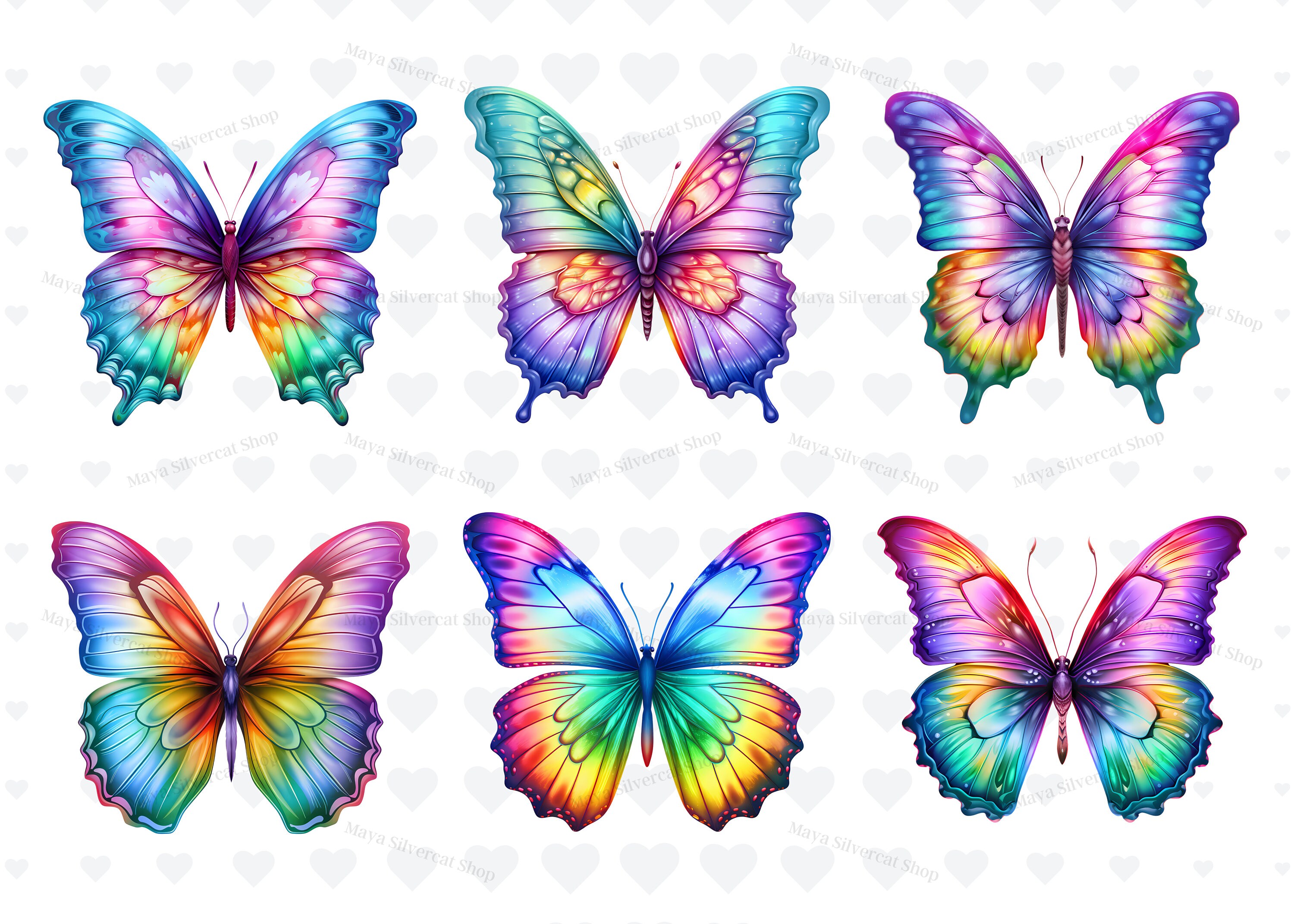 15 Rainbow Butterflies Clipart Set4 / Instant Download / Comercial Use ...