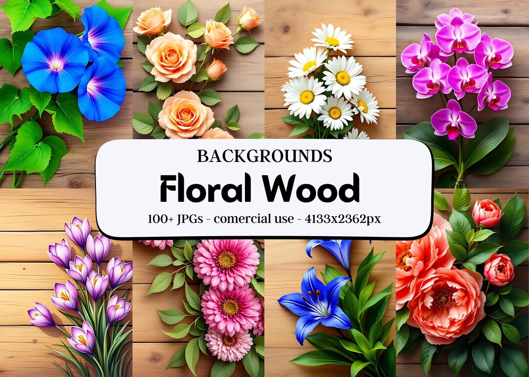 100+ Floral Wood Backgrounds Set1, Rustic Digital Paper | Instant ...
