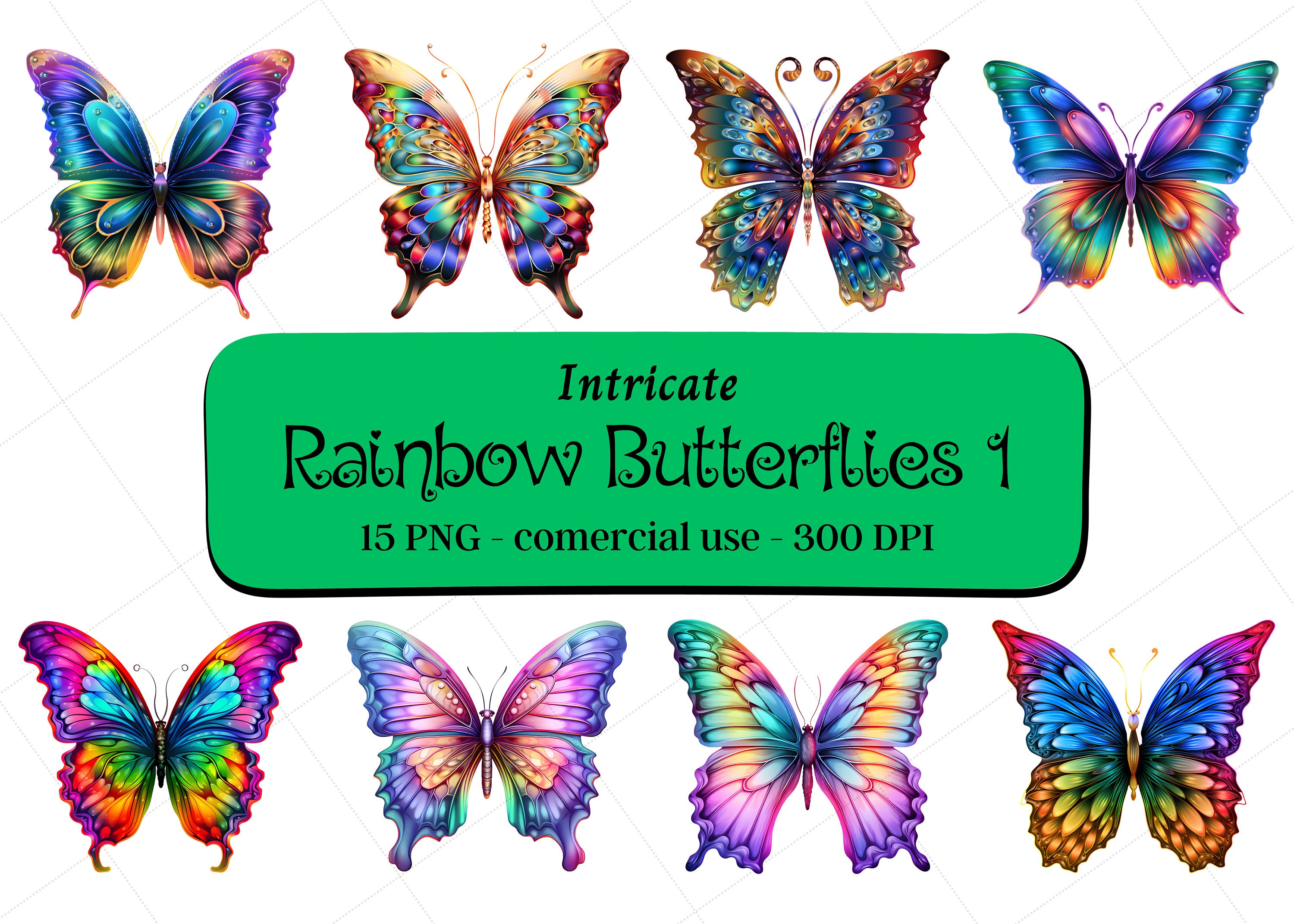 15 Intricate Rainbow Butterflies Clipart Set1 / Instant Download ...
