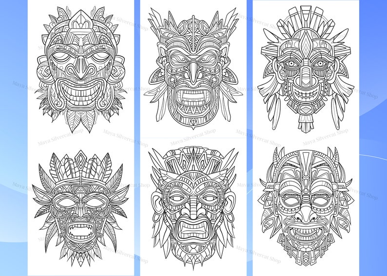 Mayan & Aztec Masks, Coloring Pages for Adults / 48 Printable Pages ...