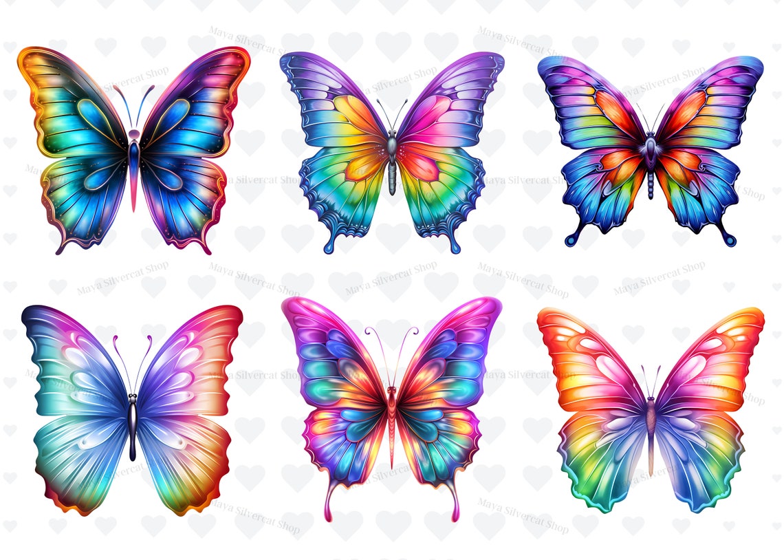 15 Rainbow Butterflies Clipart Set4 / Instant Download / Comercial Use ...