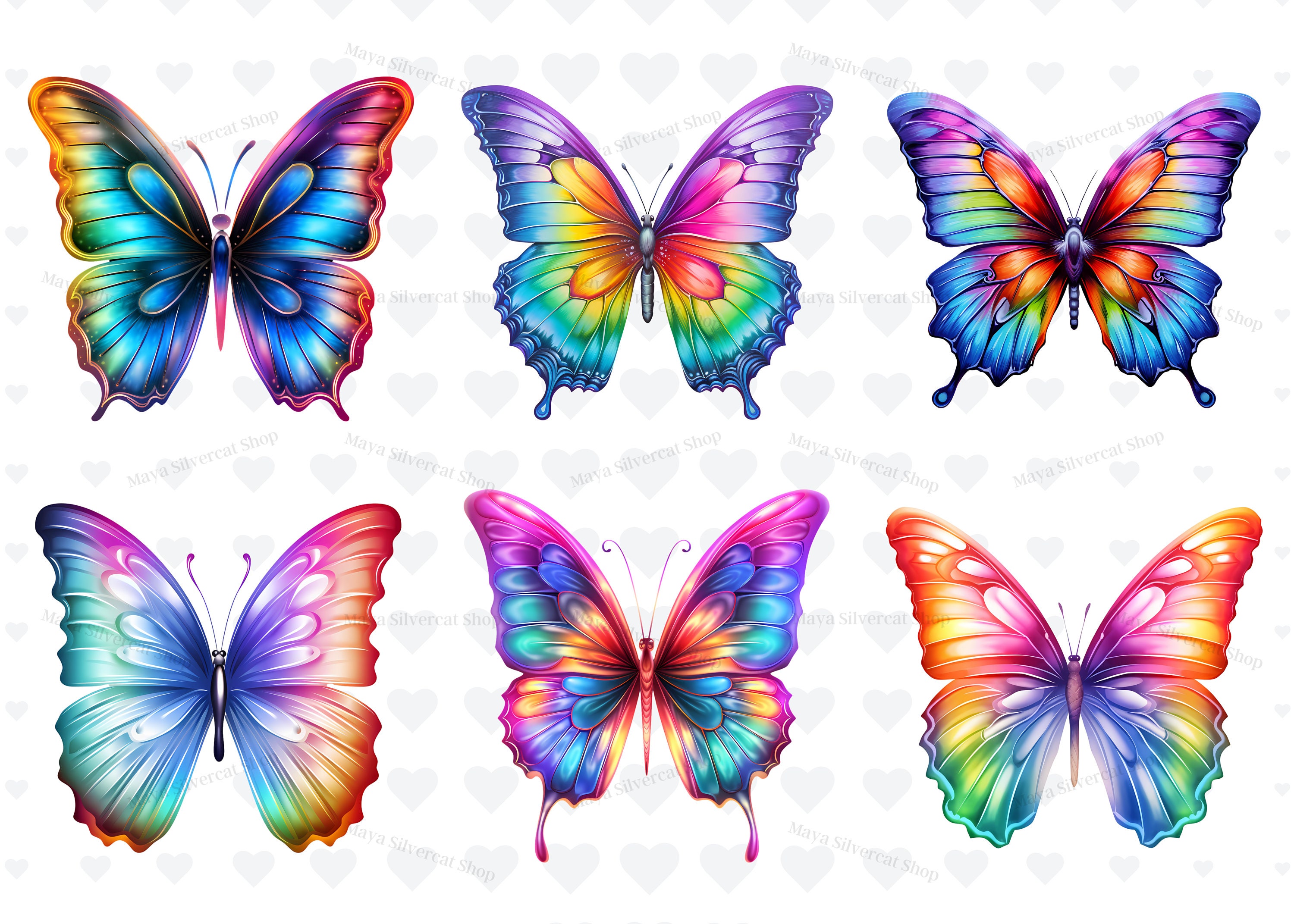 15 Rainbow Butterflies Clipart Set4 / Instant Download / Comercial Use ...