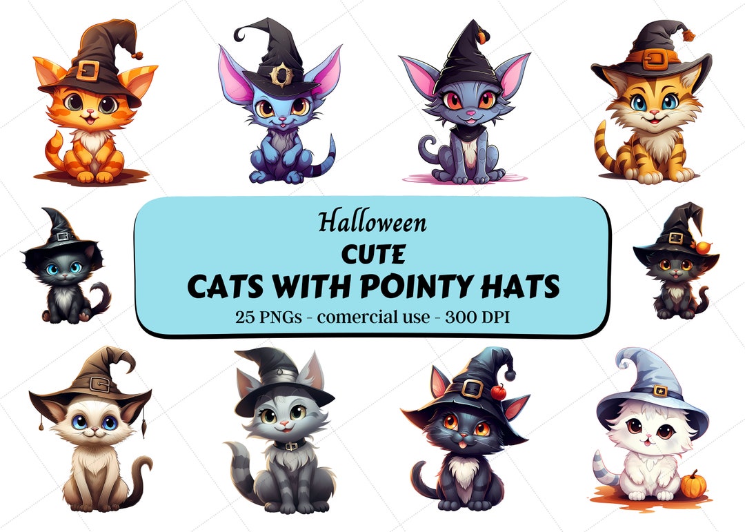 25 Cute Cats With Pointy Hats Clipart / Instant Download / - Etsy