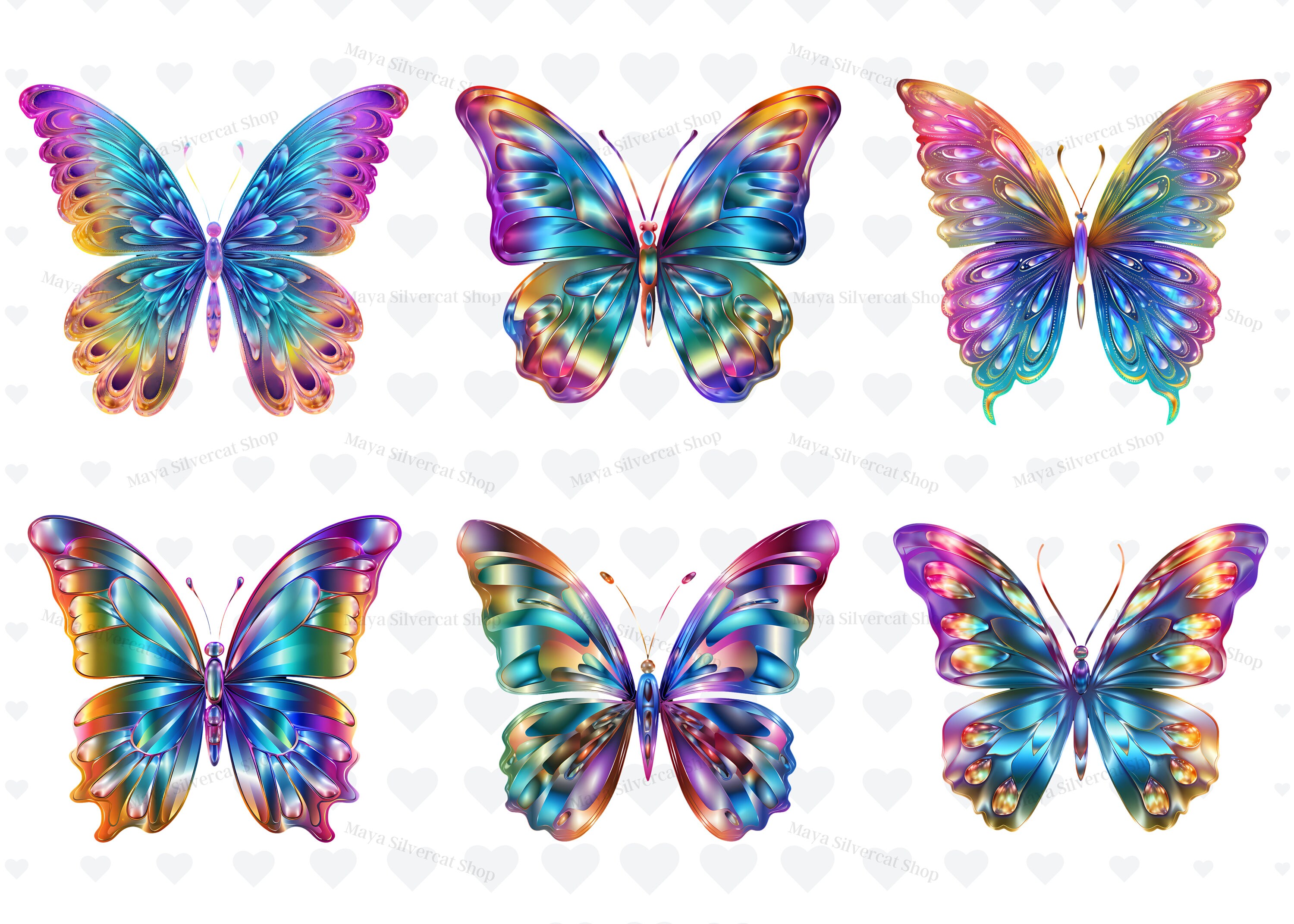 15 Intricate Rainbow Butterflies Clipart Set2 / Instant Download ...