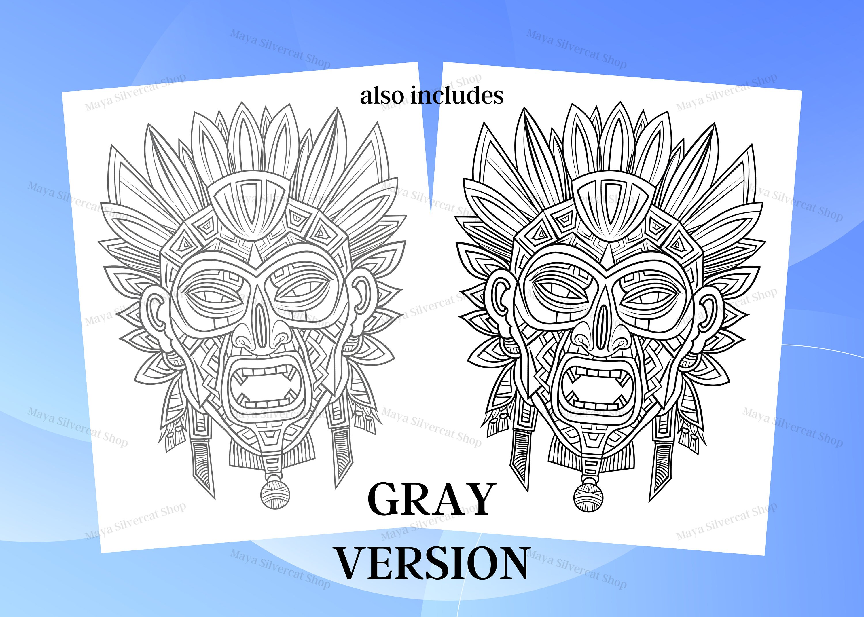 Mayan & Aztec Masks, Coloring Pages for Adults / 48 Printable Pages ...