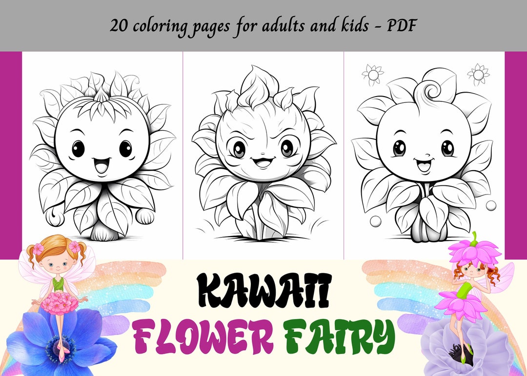 Kawaii Flower Fairy, Coloring Pages for Adults & Kids / 20 Printable ...