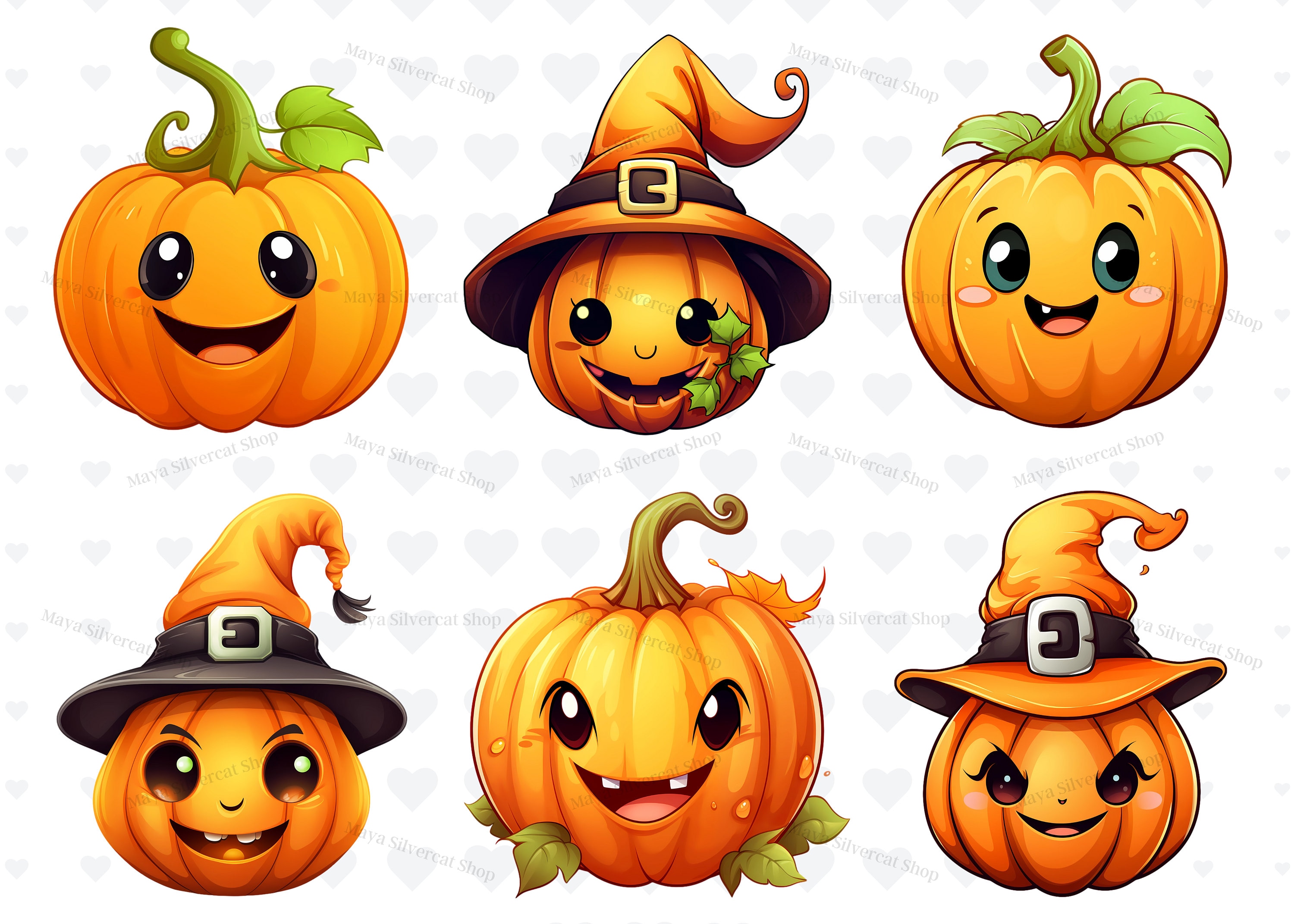 27 Cute Halloween Pumpkins Clipart Set1 / Instant Download / - Etsy