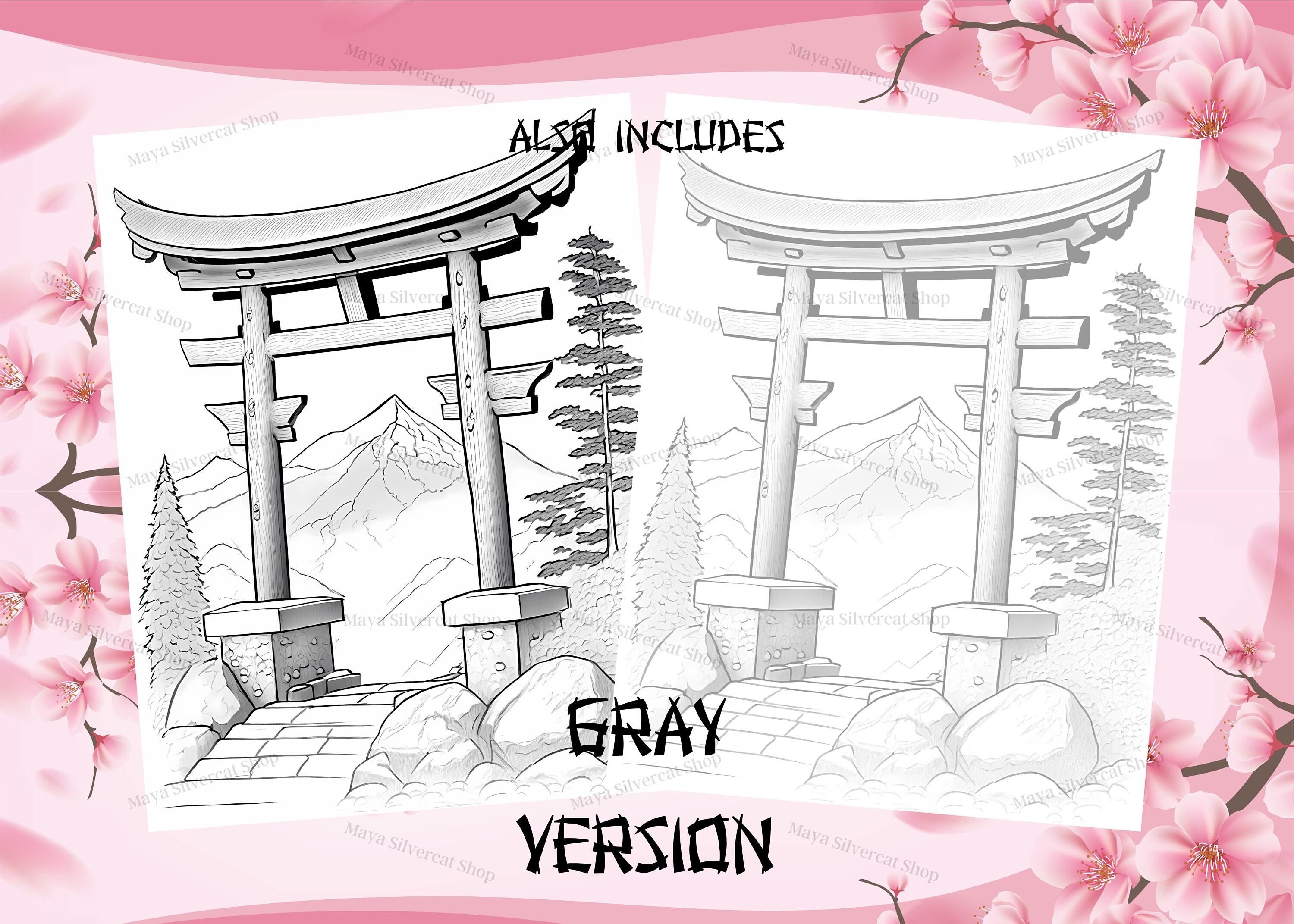 Japanese Gates & Shrines, Coloring Pages for Adults / 25 Printable ...