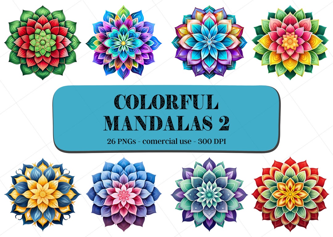 26 Colorful Mandalas Clipart Set2 / Instant Download / Comercial Use - Etsy