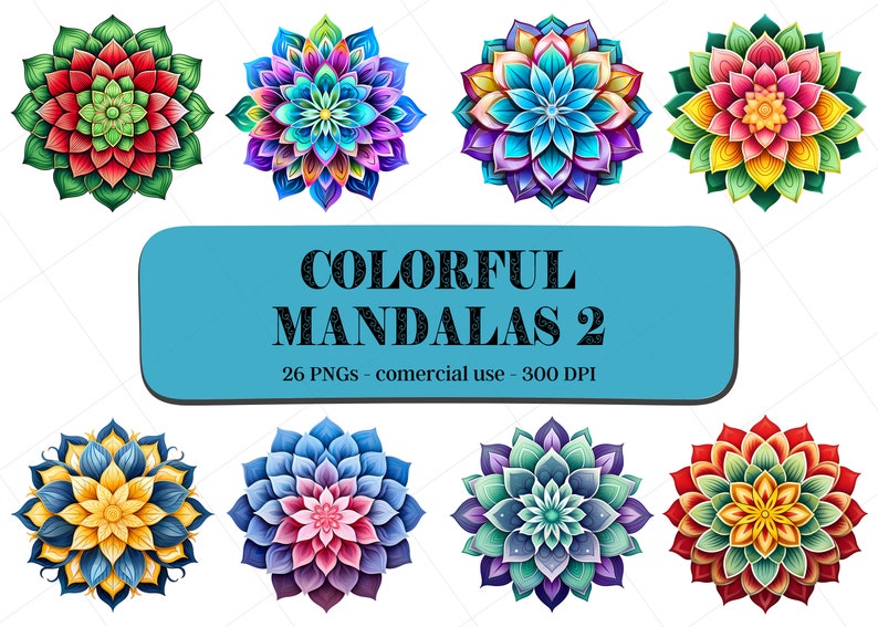 26 Colorful Mandalas Clipart Set2 | Instant Download | Commercial Use ...
