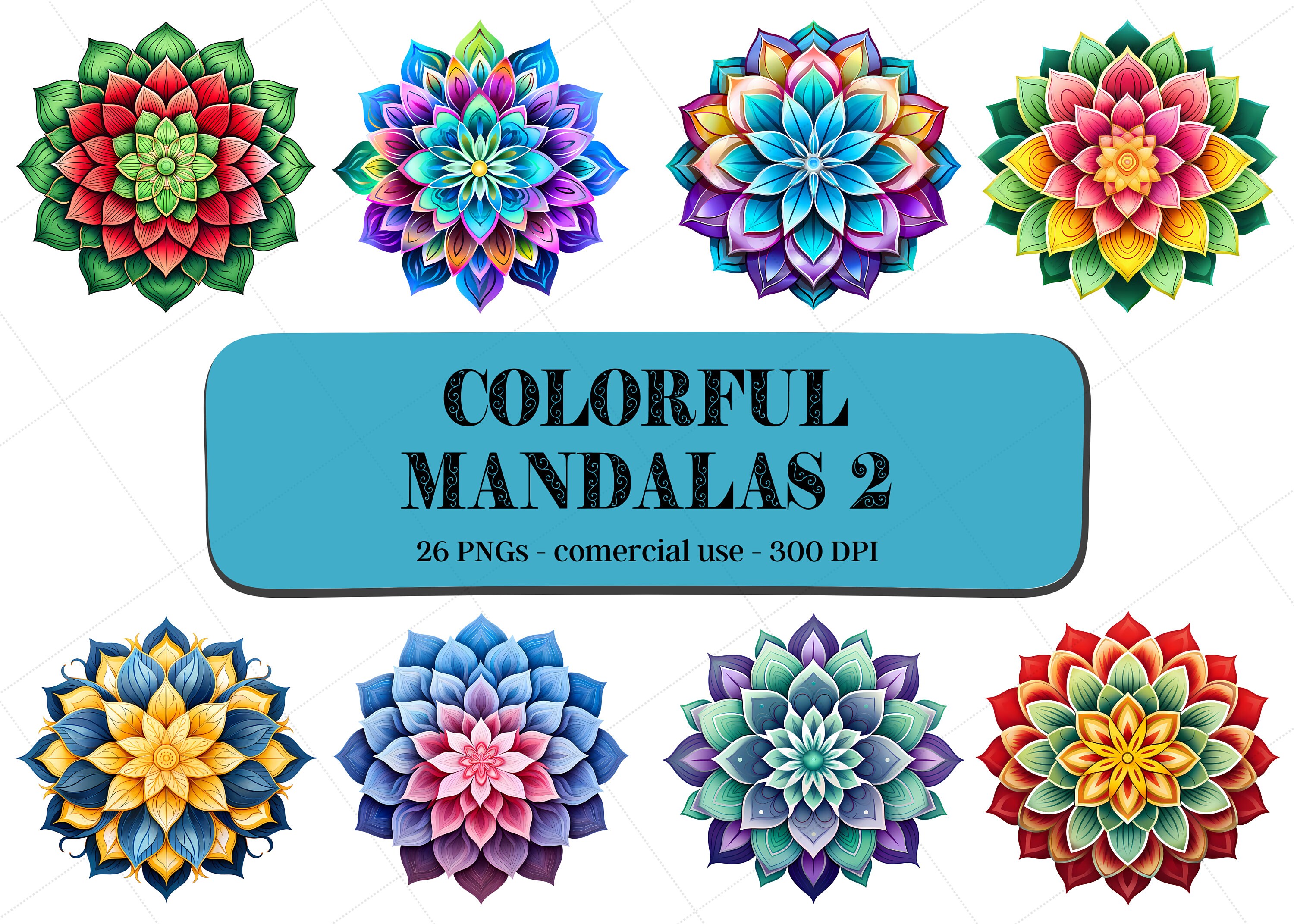 26 Colorful Mandalas Clipart Set2 | Instant Download | Commercial Use ...