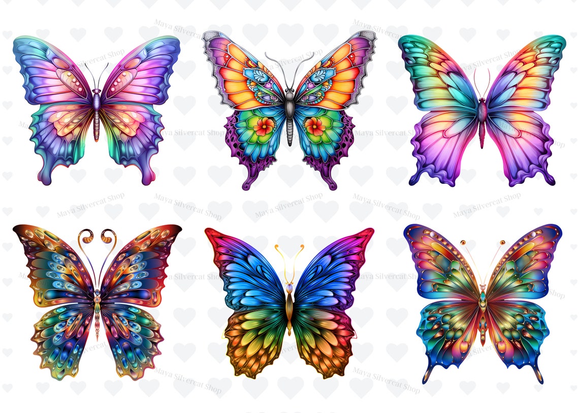 15 Intricate Rainbow Butterflies Clipart Set1 | Instant Download ...