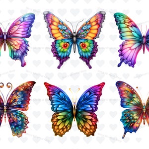 15 Intricate Rainbow Butterflies Clipart Set1 | Instant Download ...