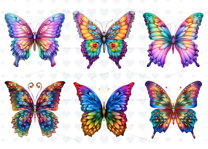 15 Intricate Rainbow Butterflies Clipart Set1 | Instant Download ...