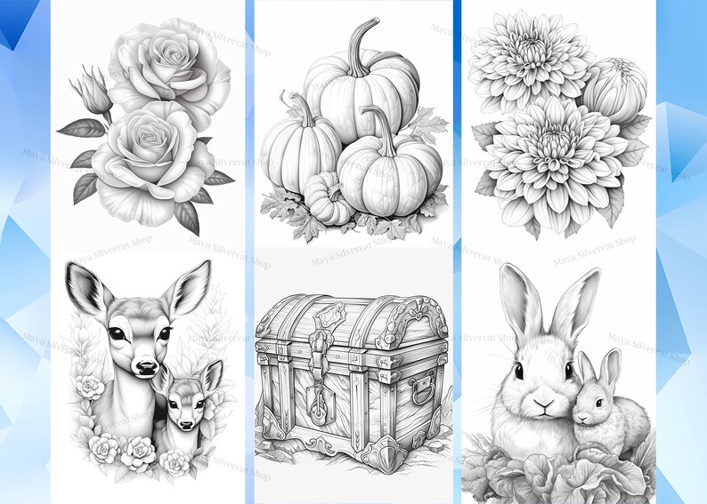 Random Grayscale Fun Set2, Coloring Pages for Adults / 35 Printable ...