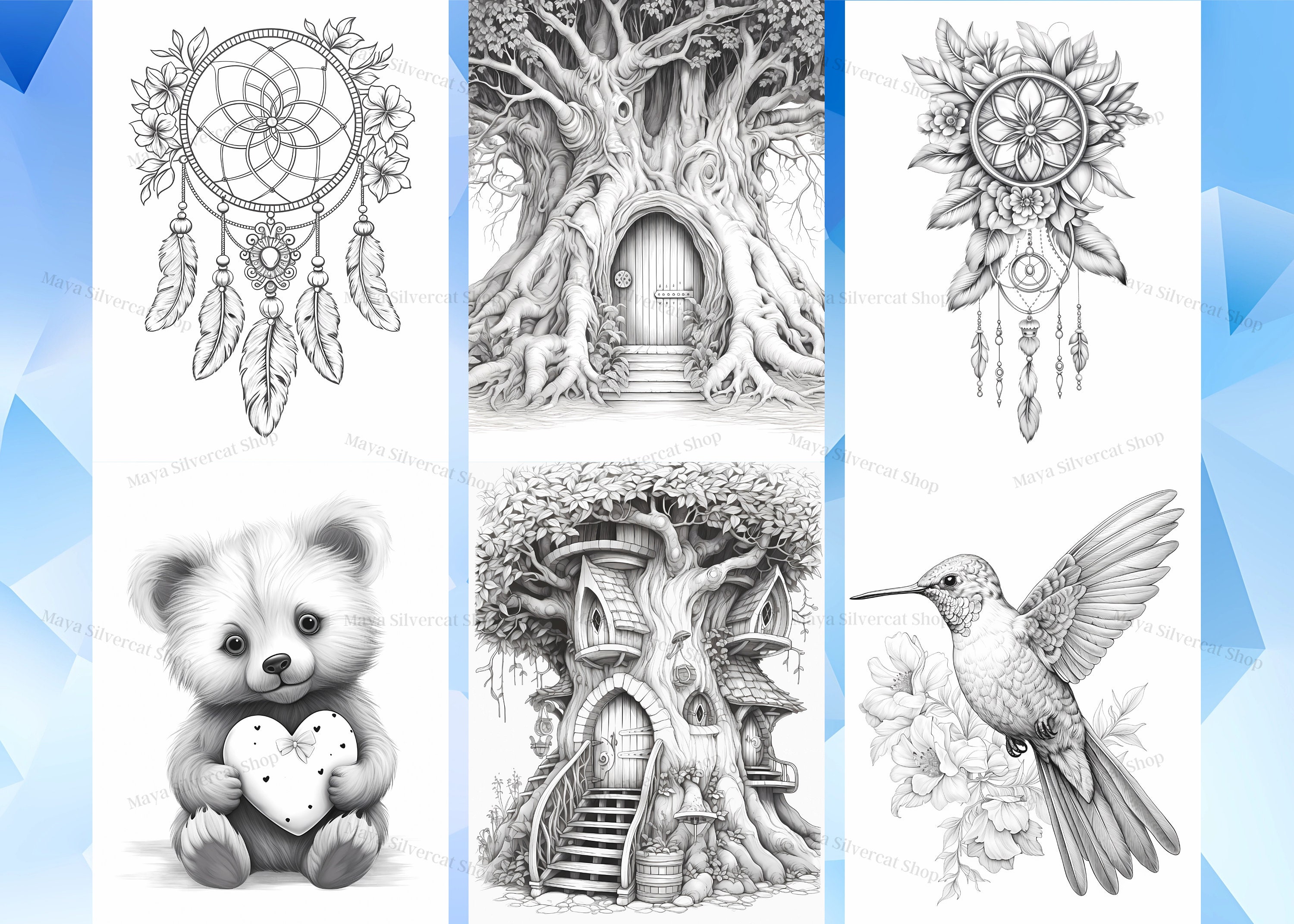 Random Grayscale Fun Set2, Coloring Pages for Adults / 35 Printable ...