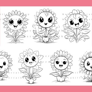 Kawaii Flowers, Coloring Pages for Kids | 15 Printable Pages | Instant ...