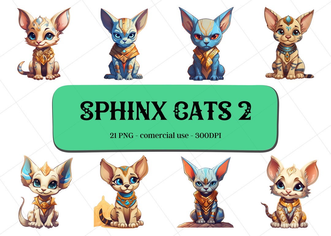 21 Cartoon Sphinx Cats Clipart Set2 | Instant Download | Commercial Use ...