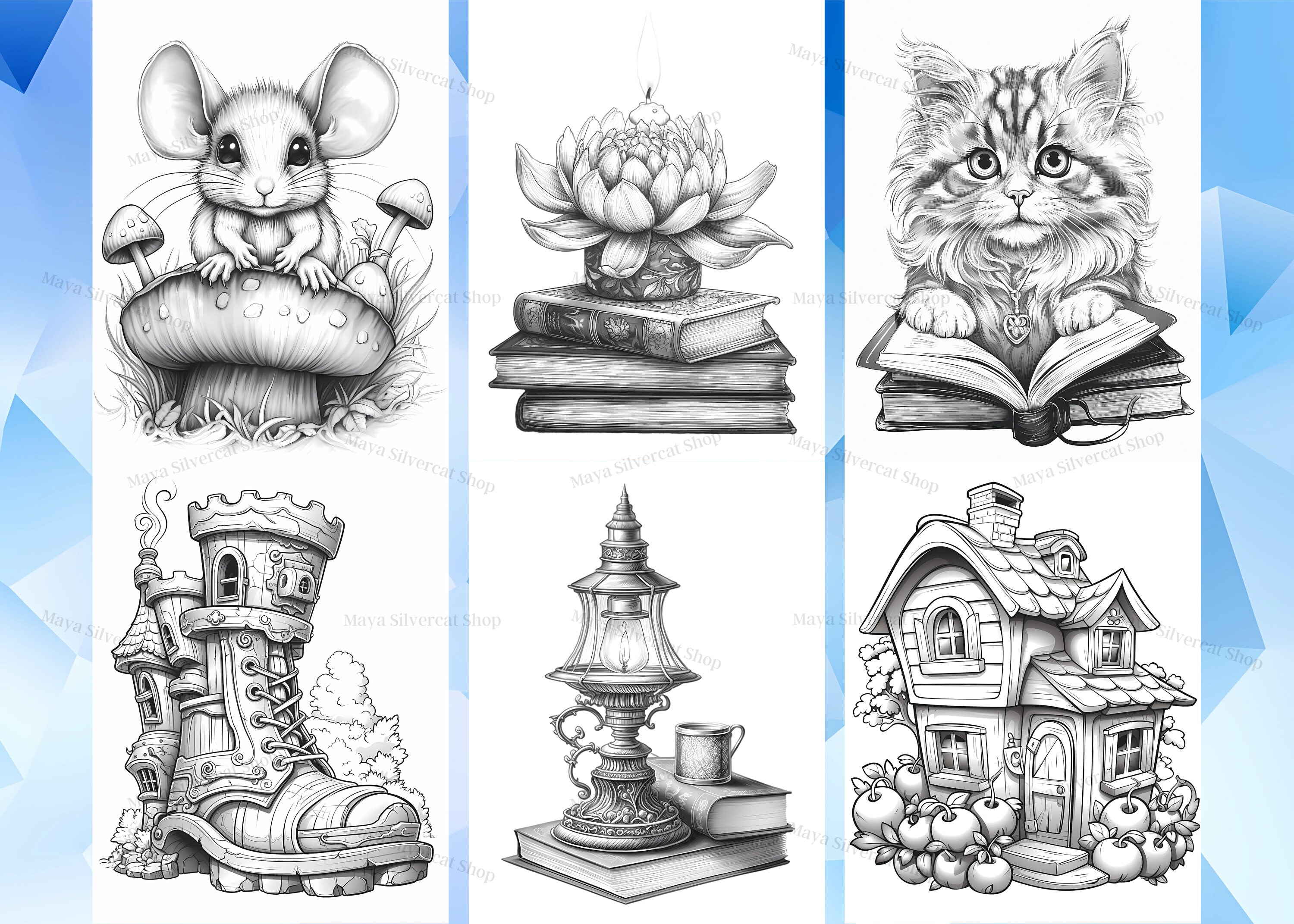 Random Grayscale Fun Set2, Coloring Pages for Adults / 35 Printable ...