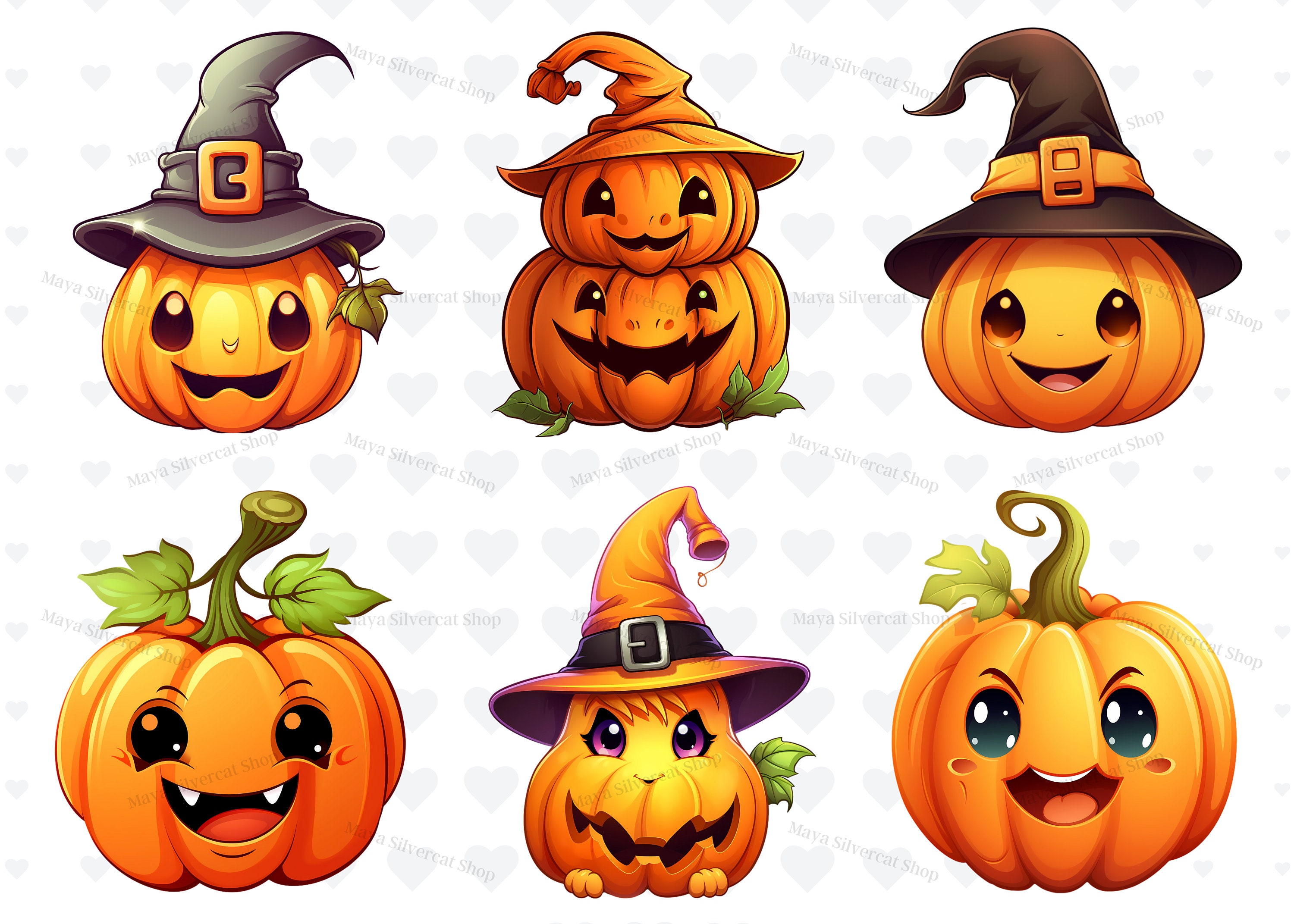 27 Cute Halloween Pumpkins Clipart Set1 / Instant Download / - Etsy
