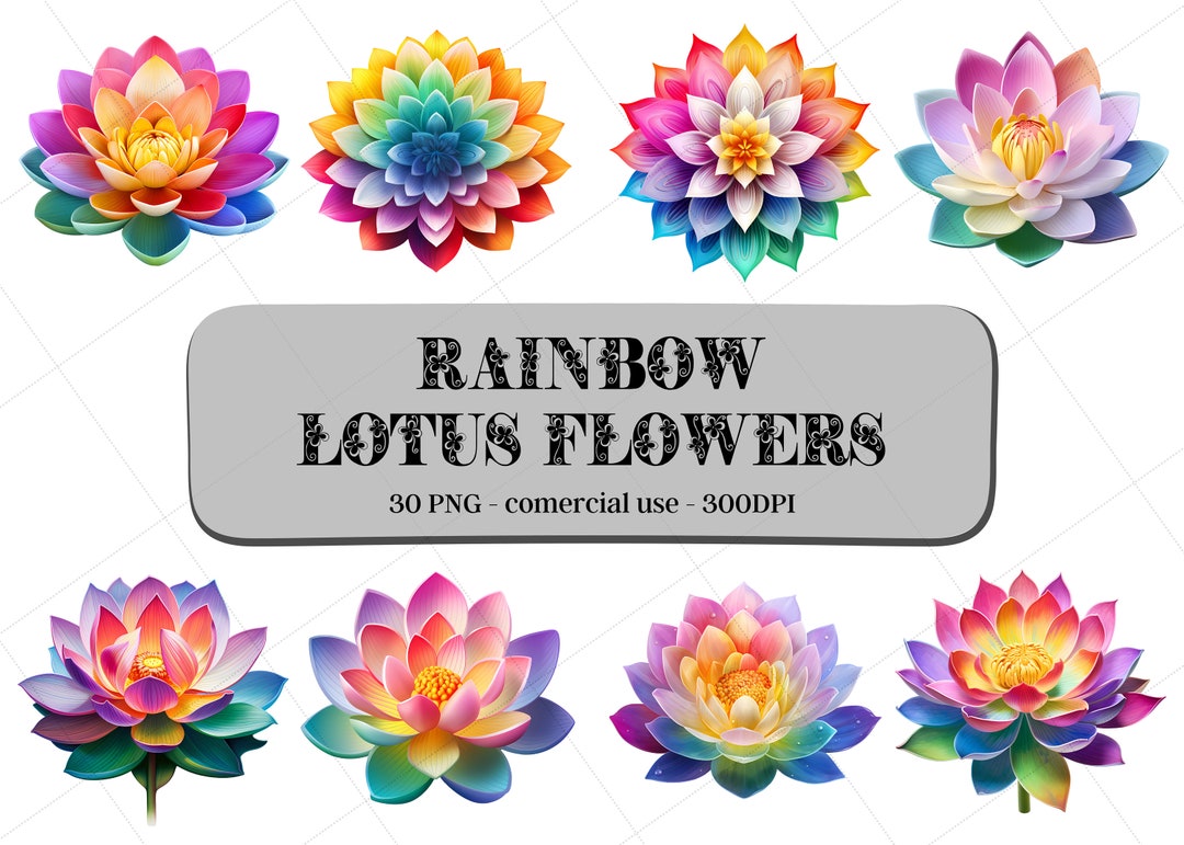 30 Rainbow Lotus Flowers Clipart / Instant Download / Comercial Use - Etsy