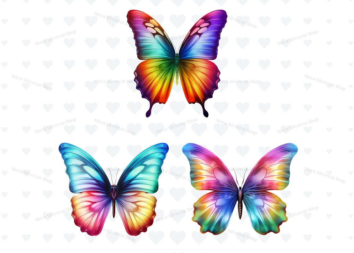 15 Rainbow Butterflies Clipart Set4 / Instant Download / Comercial Use ...