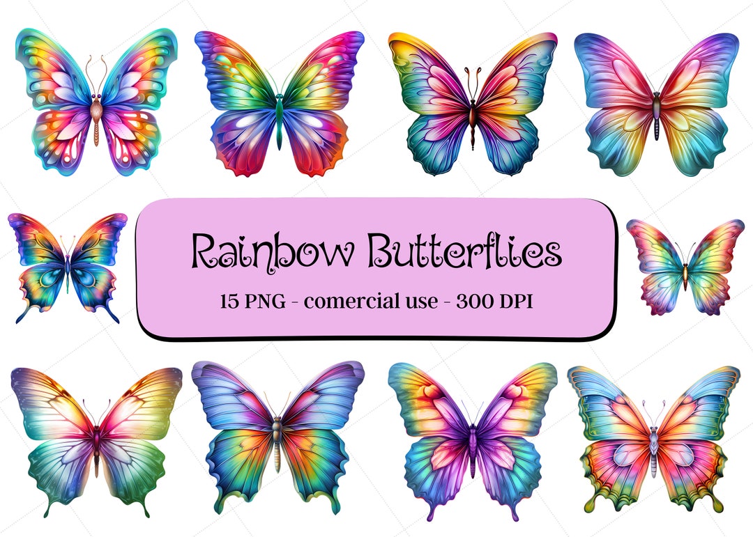 15 Rainbow Butterflies Clipart Set3 / Instant Download / - Etsy