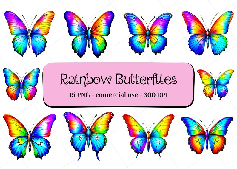 15 Rainbow Butterflies Clipart Set1 / Instant Download / - Etsy