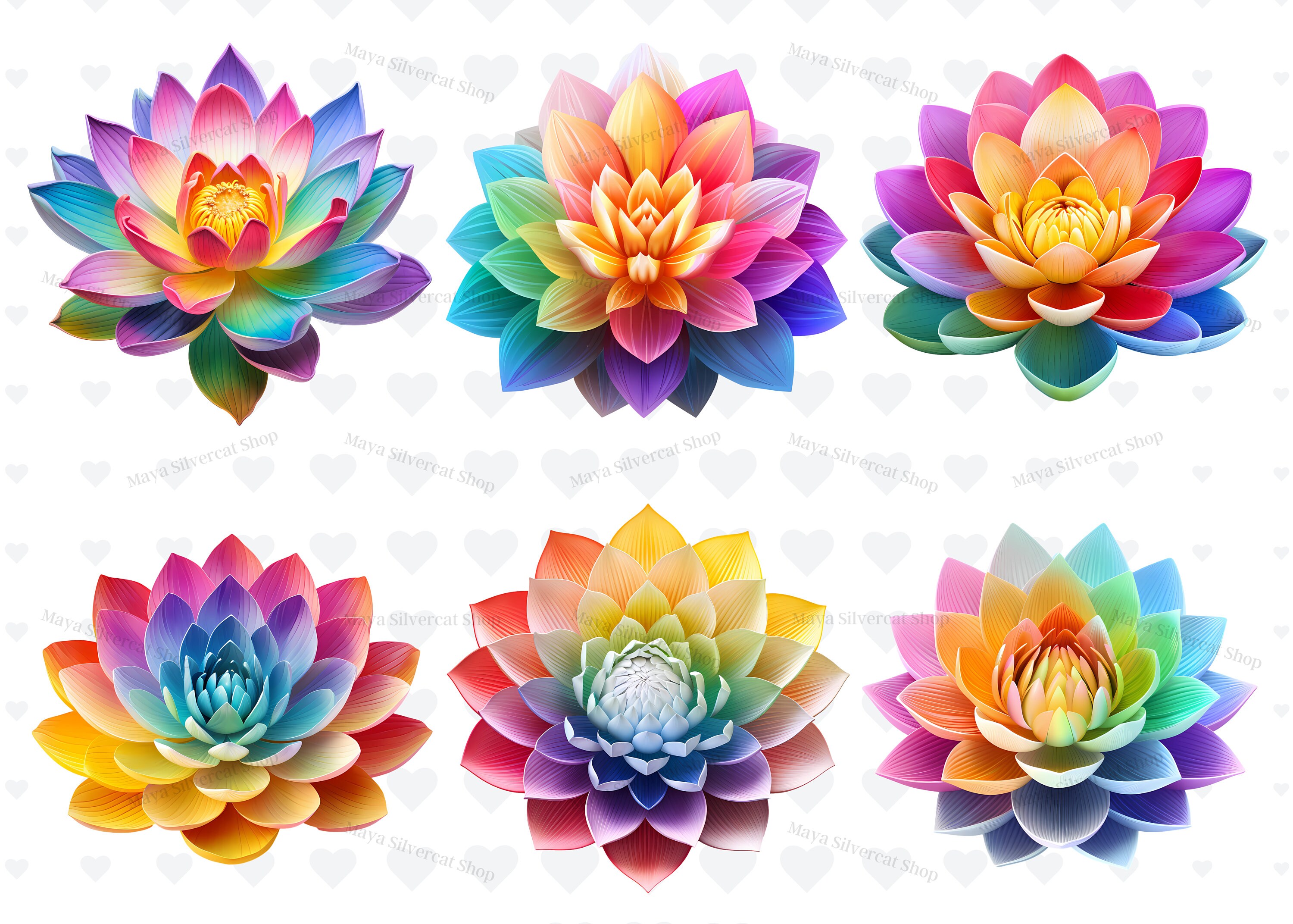 30 Rainbow Lotus Flowers Clipart / Instant Download / Comercial Use - Etsy