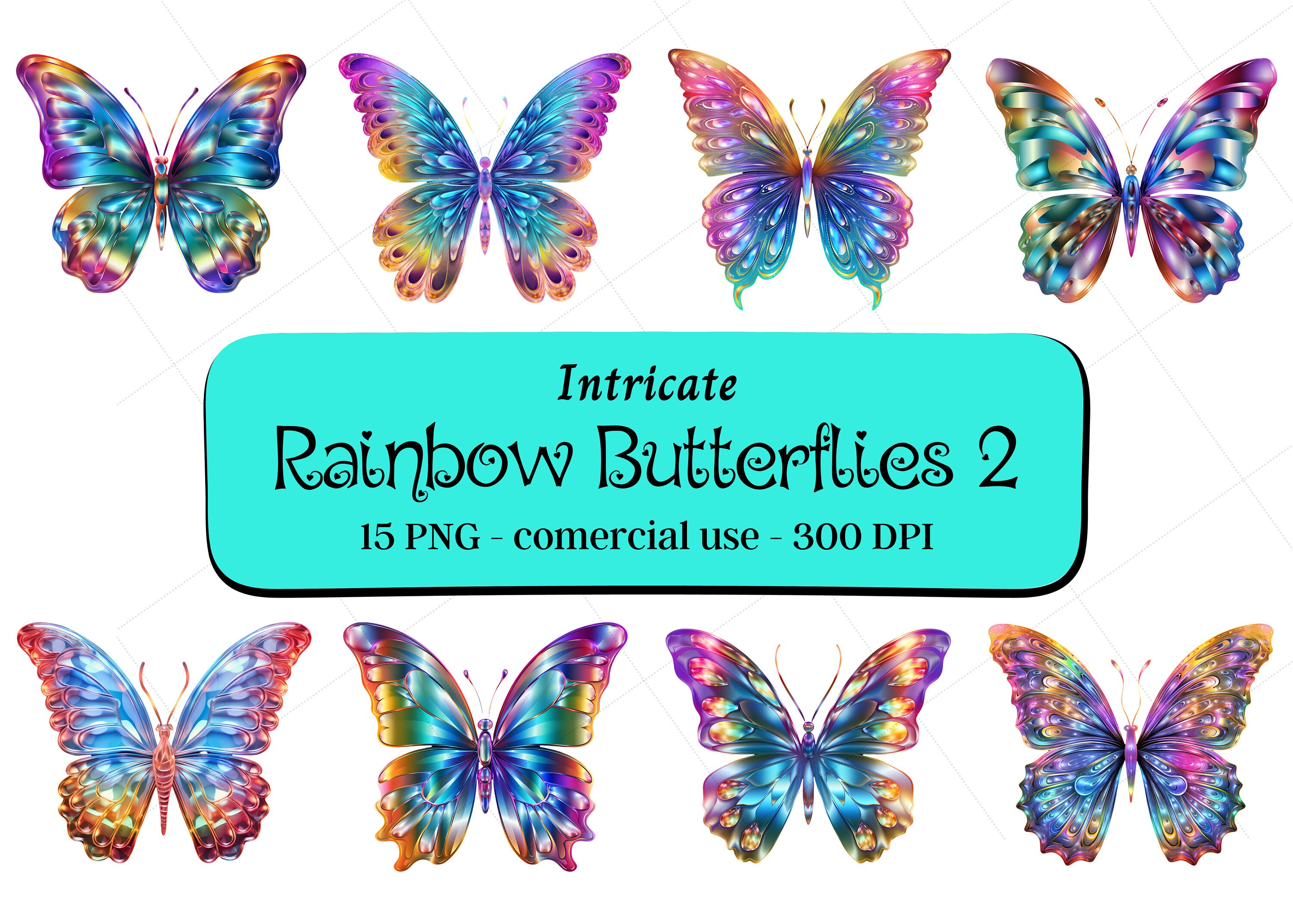 15 Intricate Rainbow Butterflies Clipart Set2 / Instant Download ...