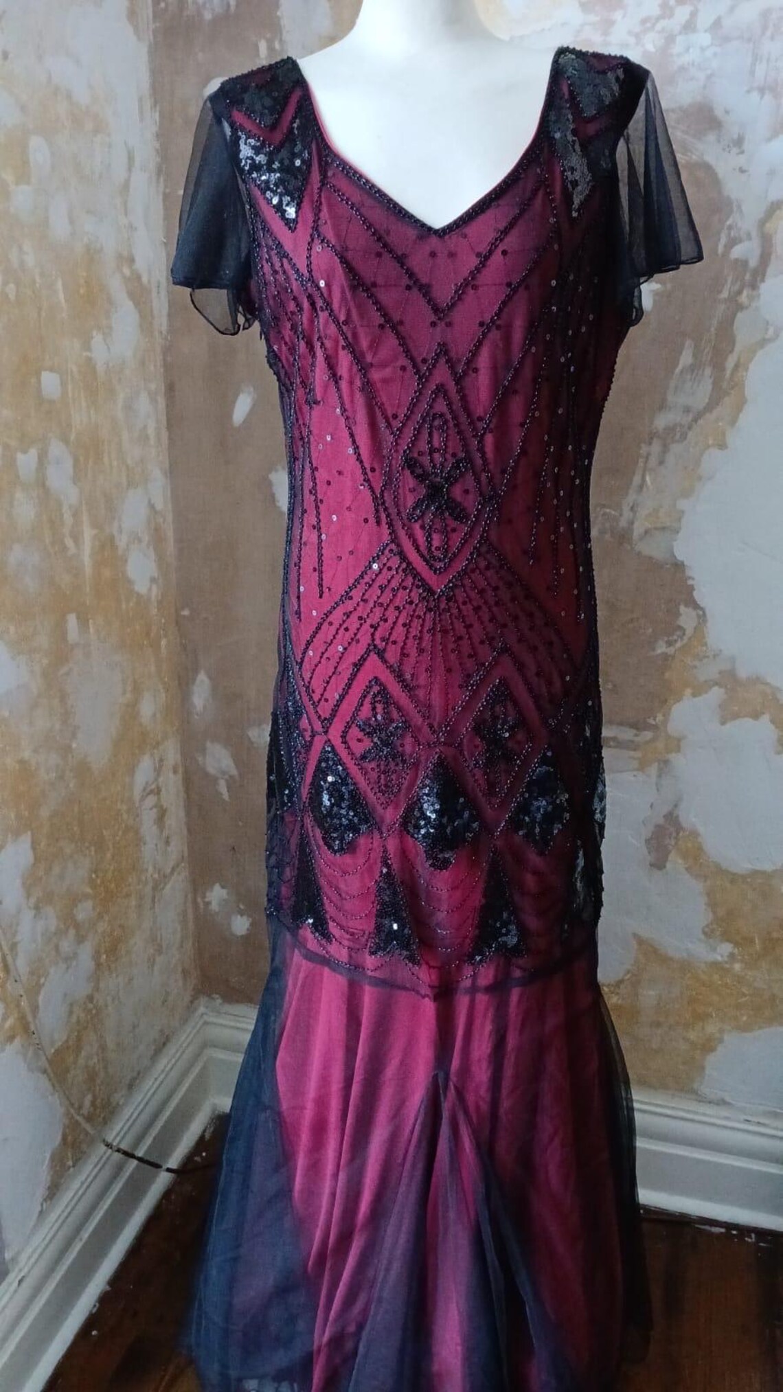 Gorgeous Gothic 1920s Style Beaded Chiffon Overlay Full-length Dress - Etsy