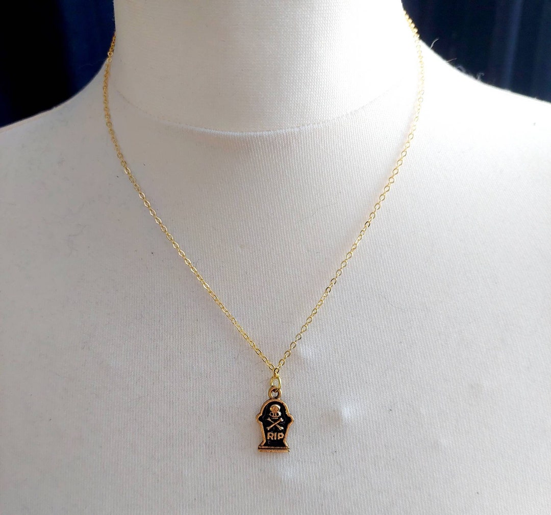 Handmade Rest in Peace Gold Headstone Pendant Goth Alternative Necklace ...
