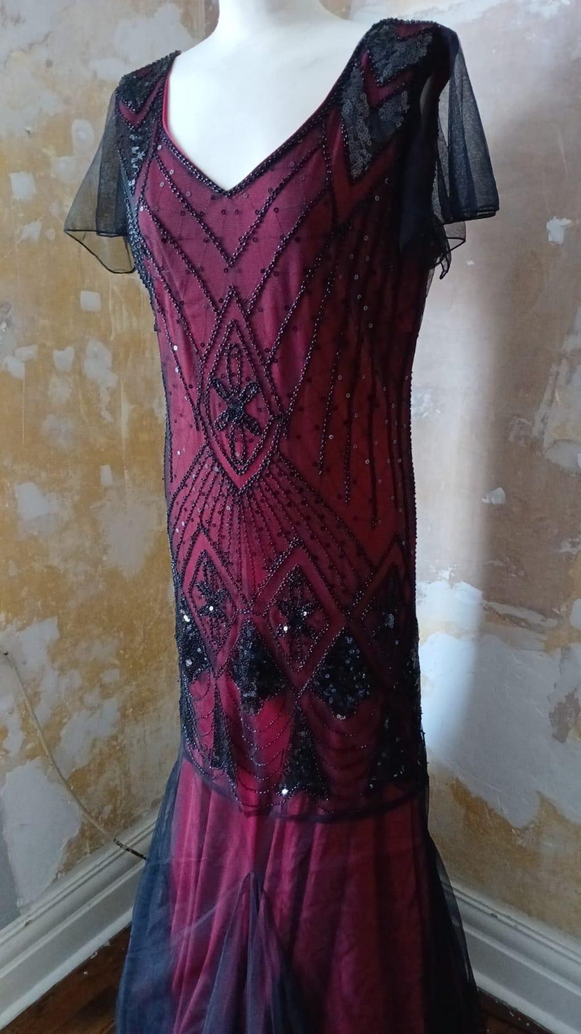 Gorgeous Gothic 1920s Style Beaded Chiffon Overlay Full-length Dress - Etsy